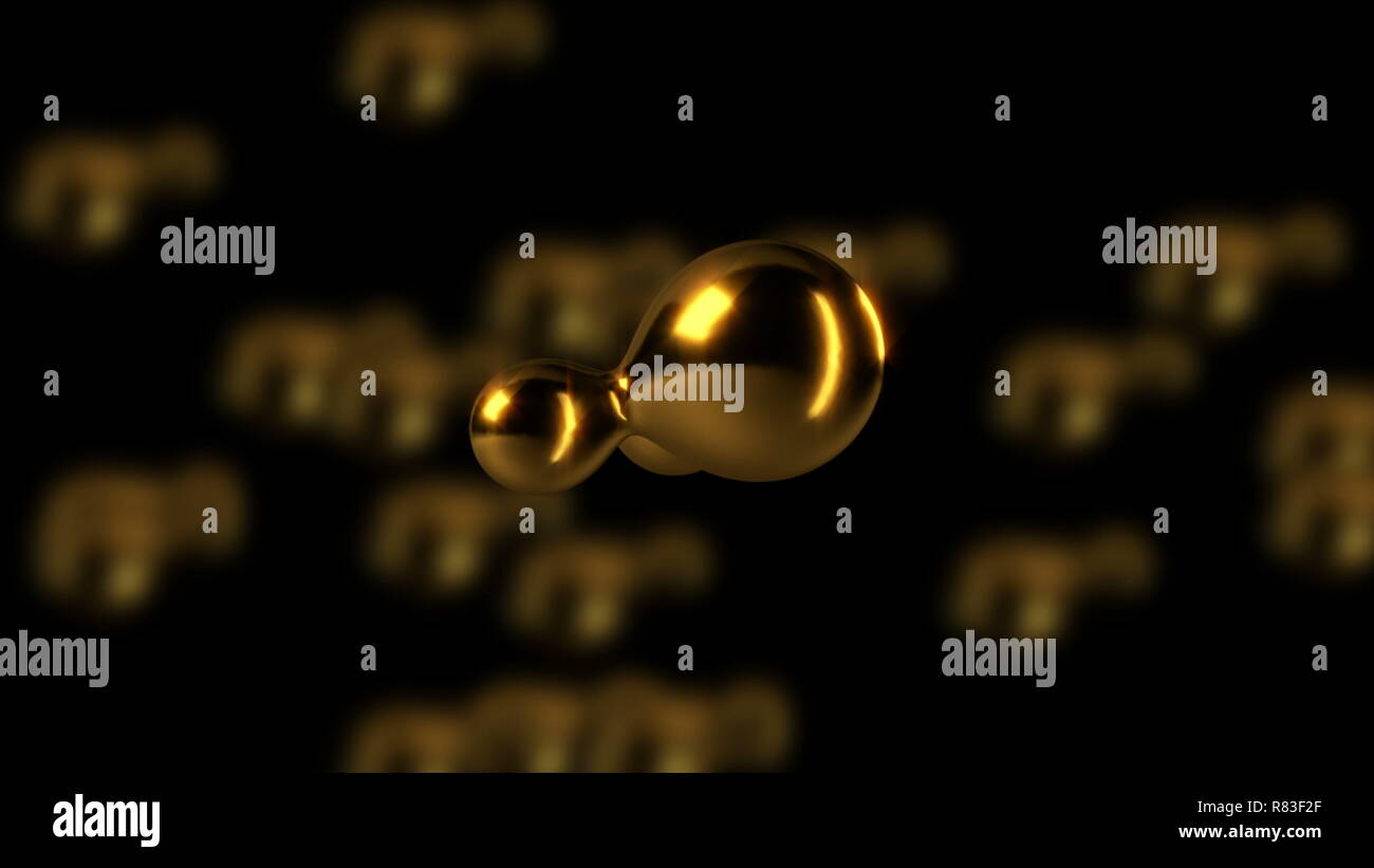 Bright dymanic golden 3d shape in space with blurred same shapes, 3d render, computer generated ...