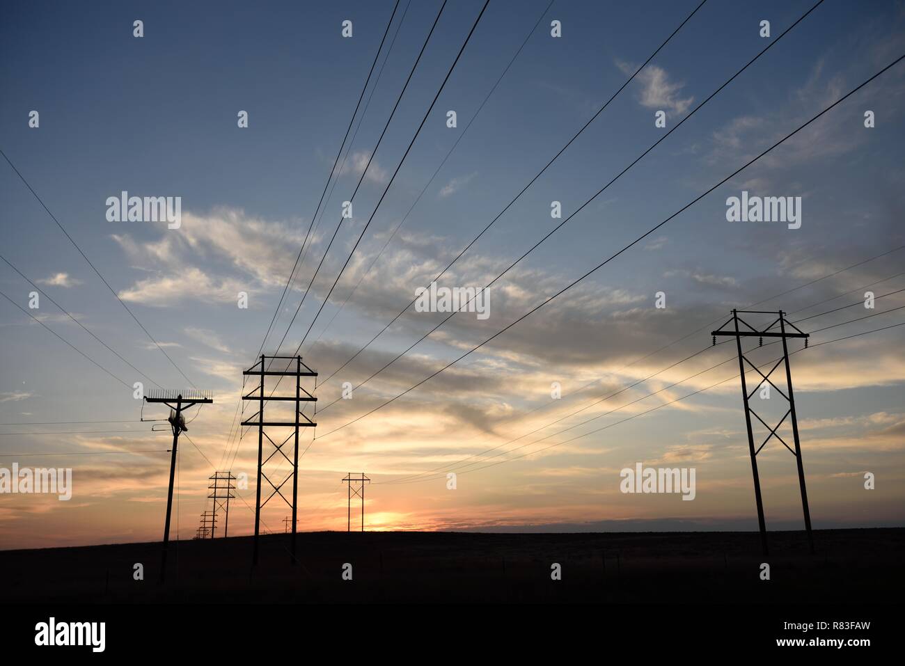 Power grid distribution network silhouette, electrical transmission ...