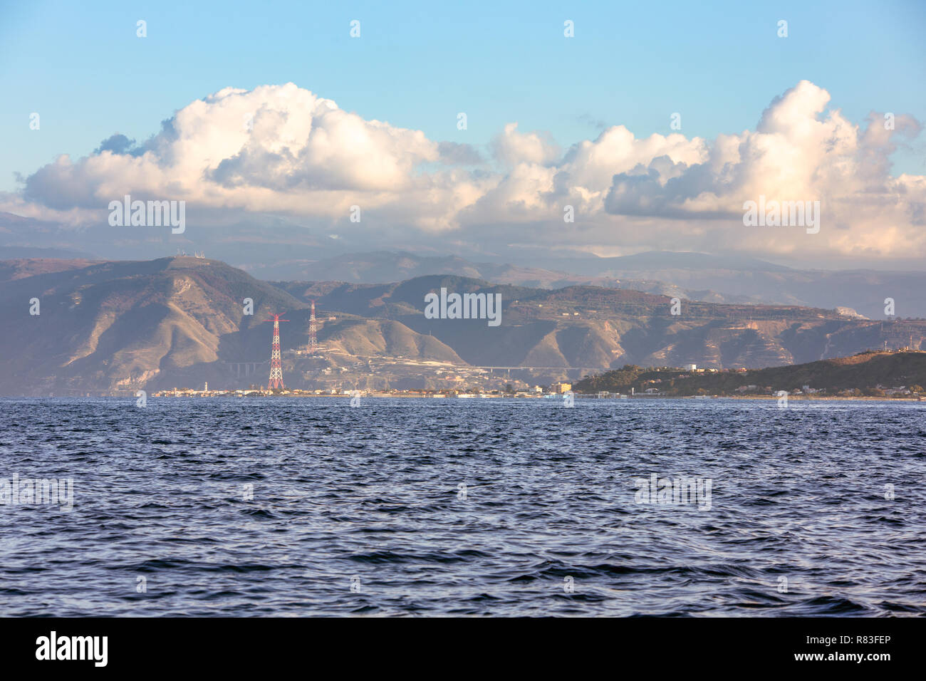The Strait of Messina and the highest pylons in the world. Italy ...