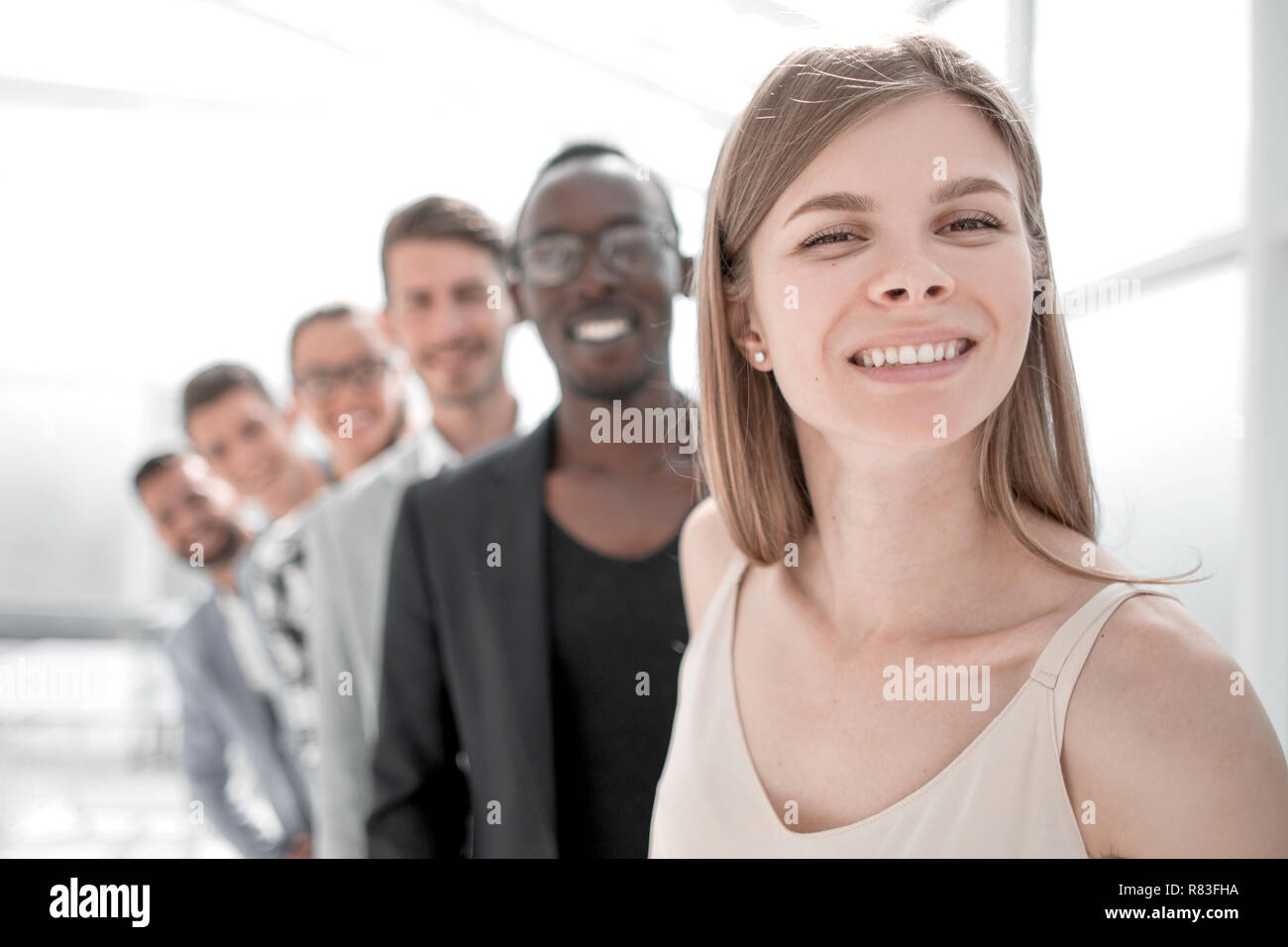 multiethnic corporate business people standing on office looking at ...