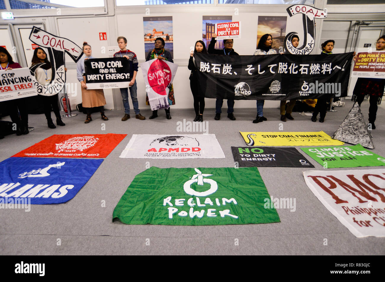 Activists are seen staging a protest during the COP24 UN Climate Change ...