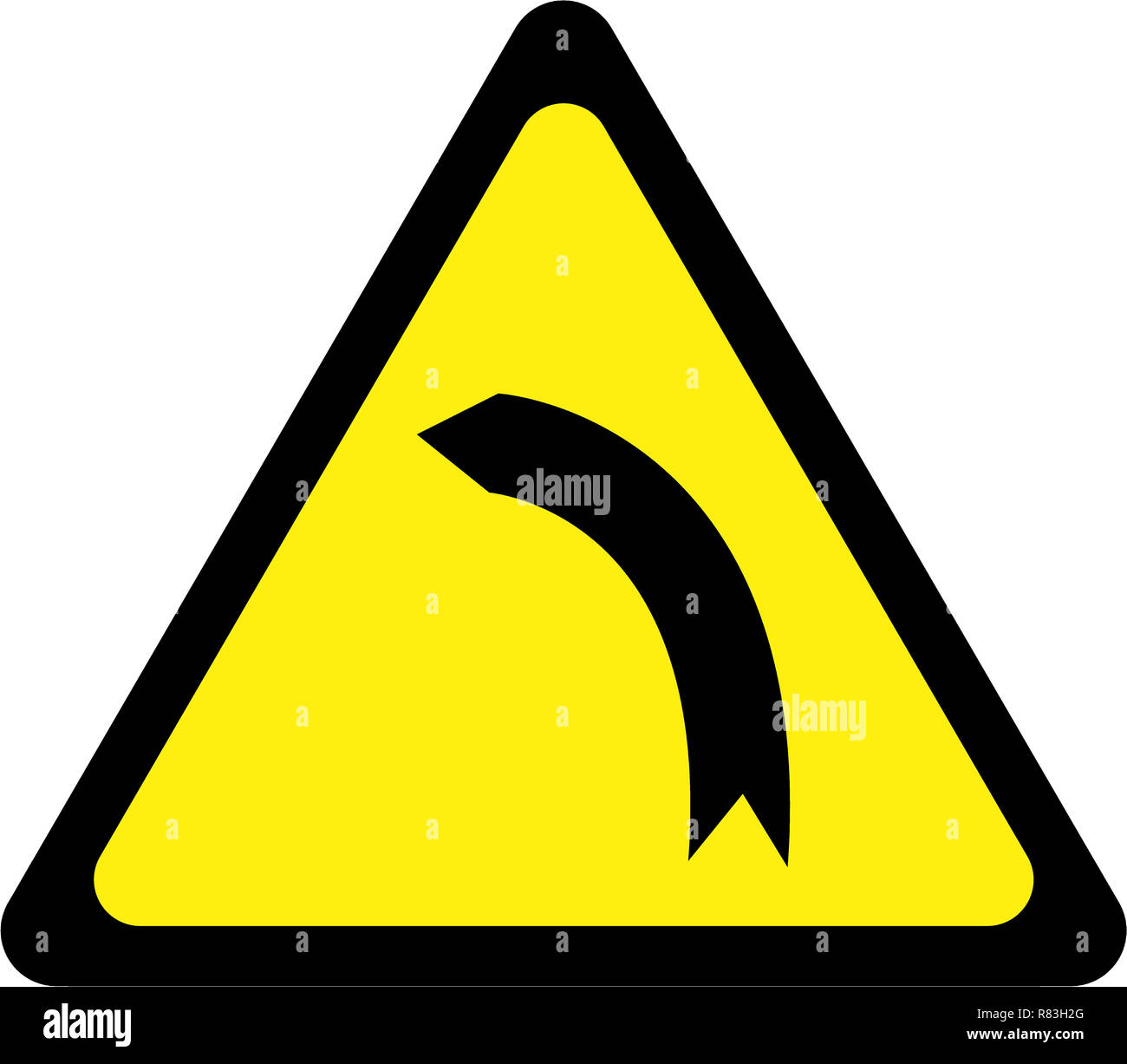 Warning sign with left bend symbol Stock Photo - Alamy