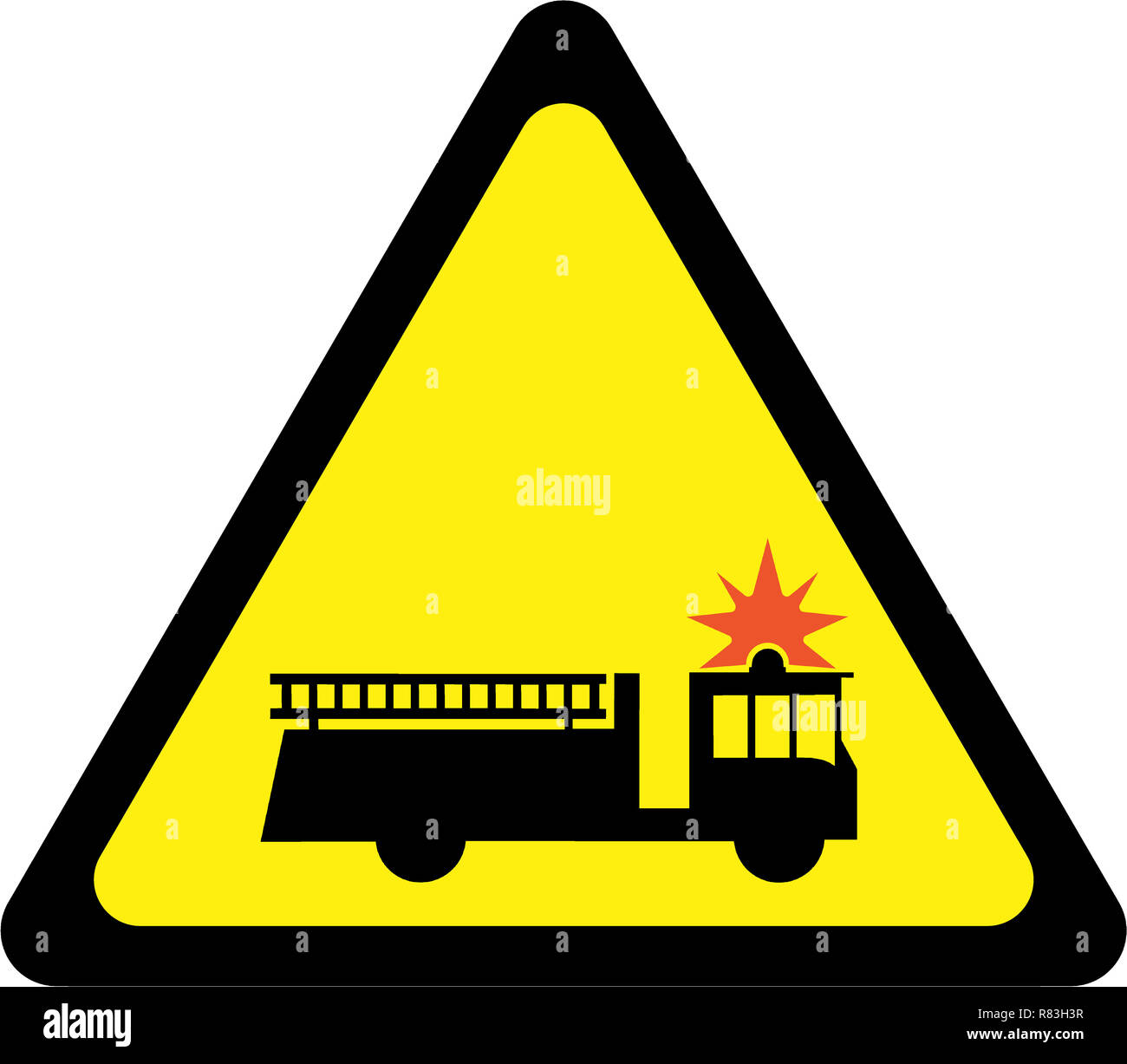 Warning sign with fire truck symbol Stock Photo - Alamy