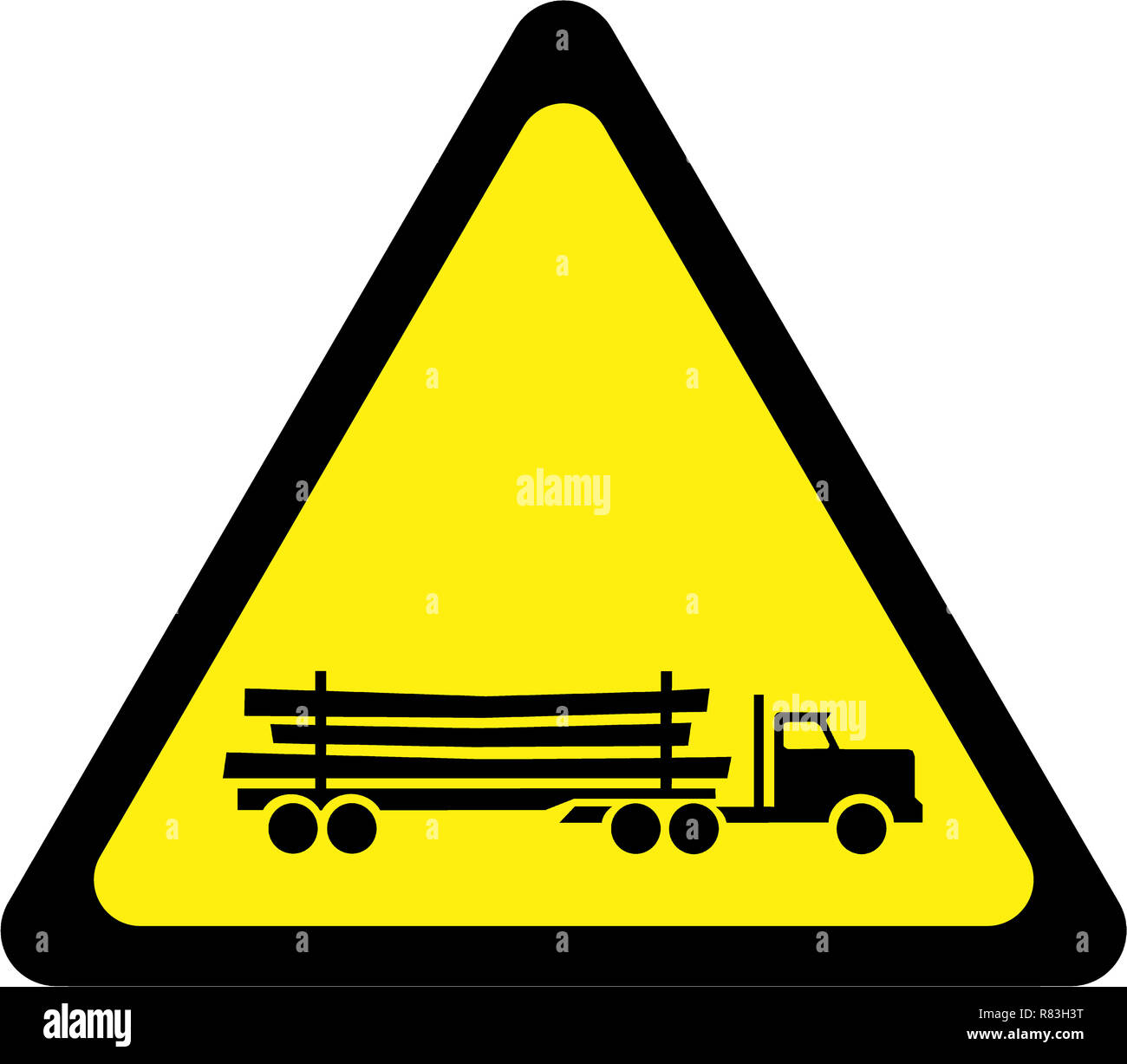 Warning sign with Logging truck symbol Stock Photo - Alamy