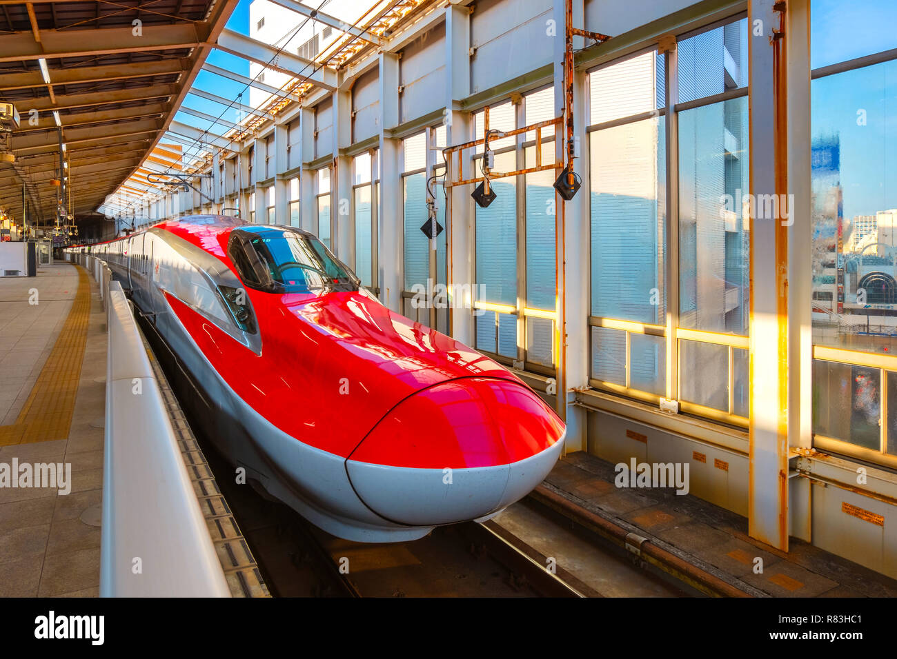 Tokyo, Japan - April 22 2018: Japanese Shinkansen high speed train Komachi travel up north east ...