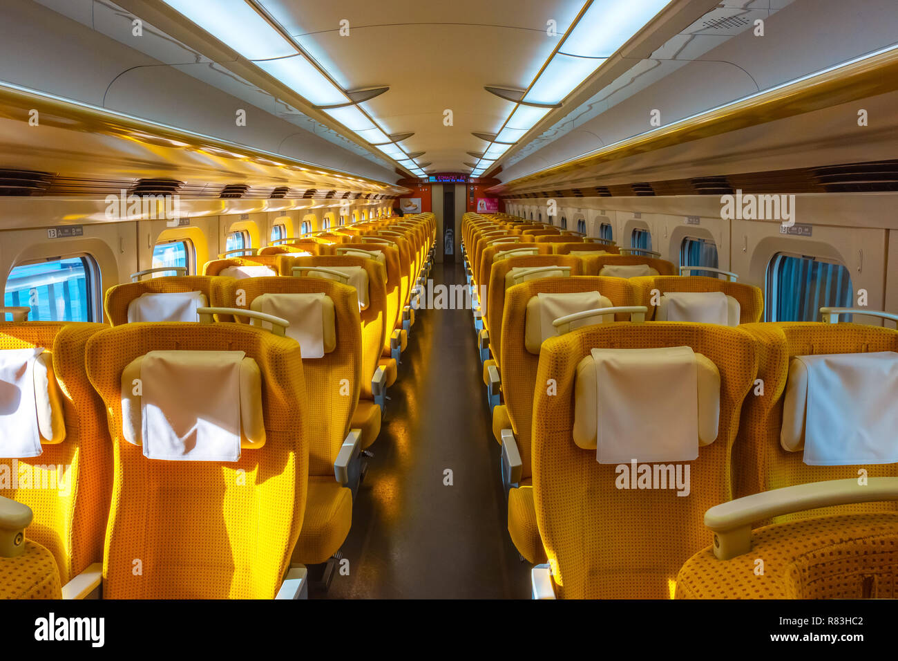 Interior of Japanese Shinkansen high speed train Tokyo, Japan - April 22 2018: Interior of ...