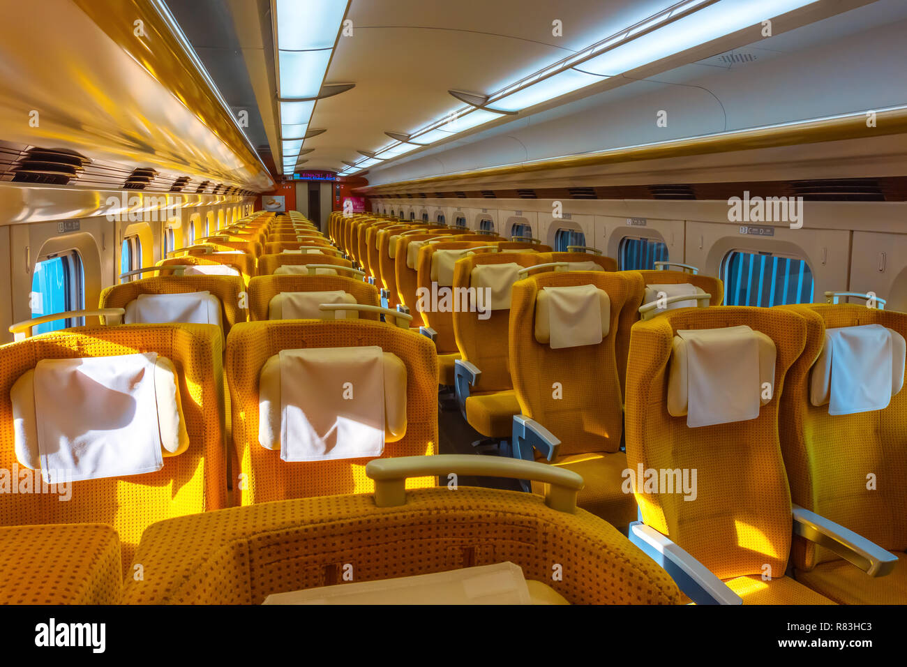 Interior of Japanese Shinkansen high speed train Tokyo, Japan - April 22 2018: Interior of ...