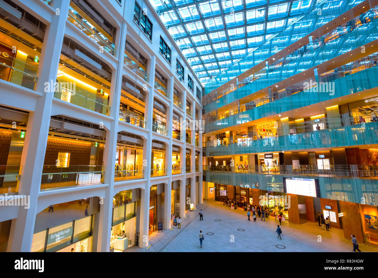 Tokyo, Japan - April 28 2018: Kitte Marunouchi Atrium is a huge ...