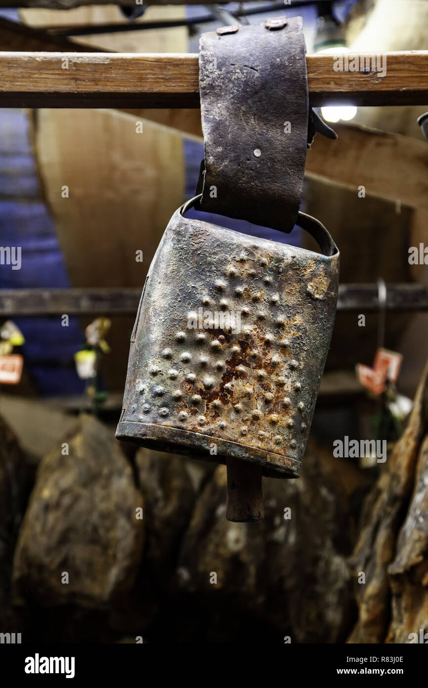 Old metal cowbell, object detail for animals Stock Photo - Alamy