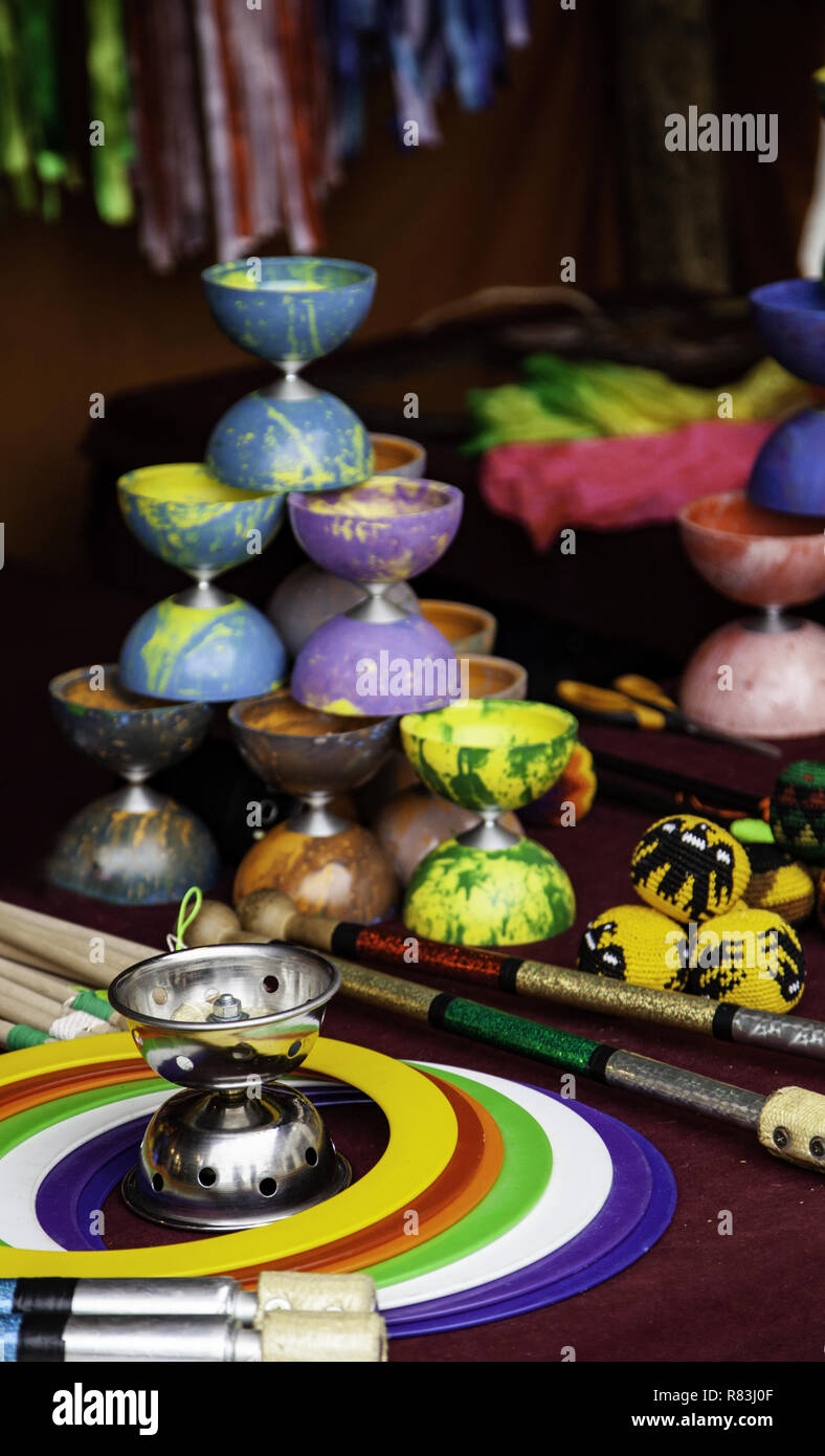 Juggling games of colors, detail of show and ability Stock Photo - Alamy