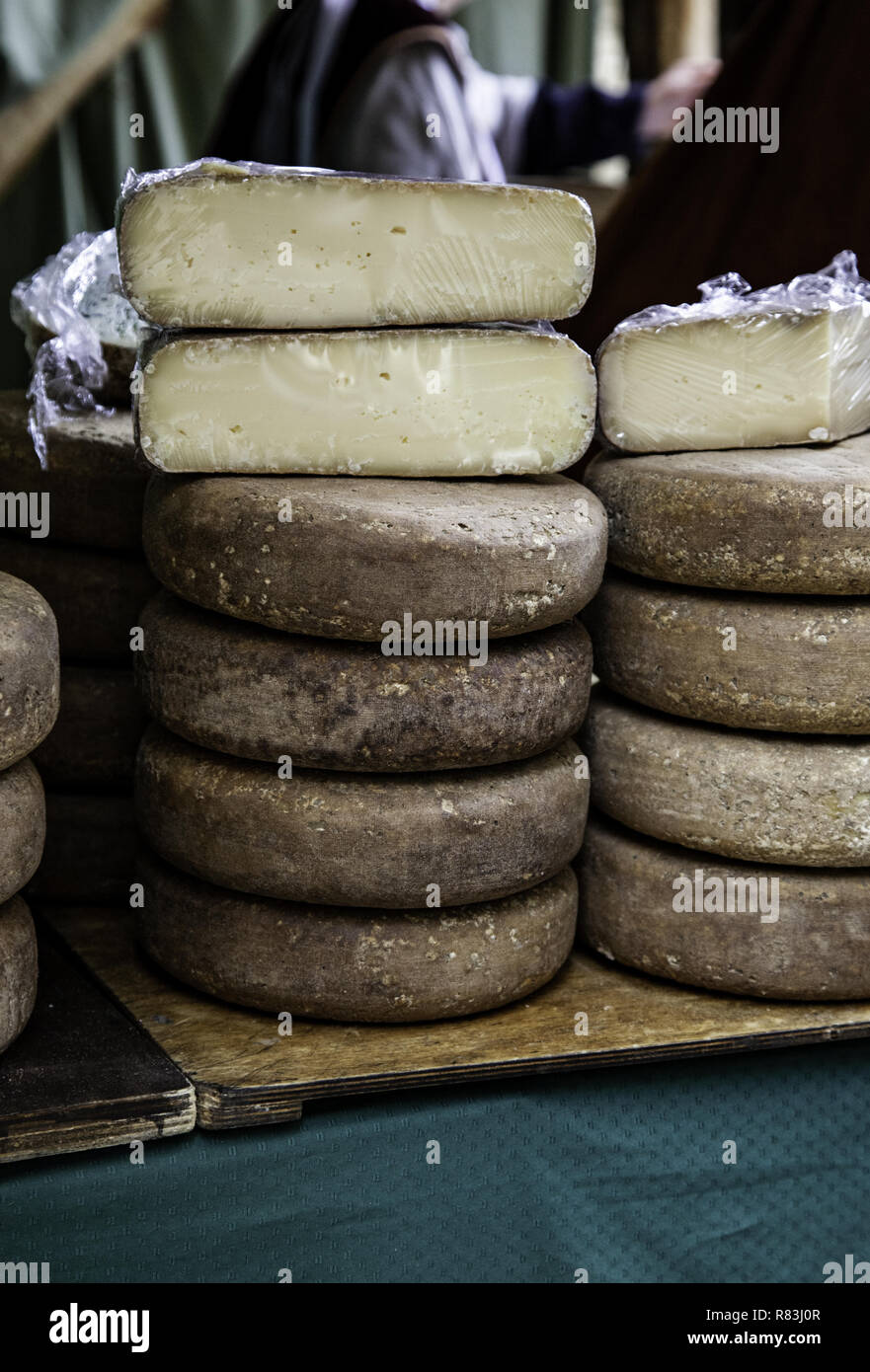 Cheeses in a market, dairy product, high-fat meal Stock Photo - Alamy