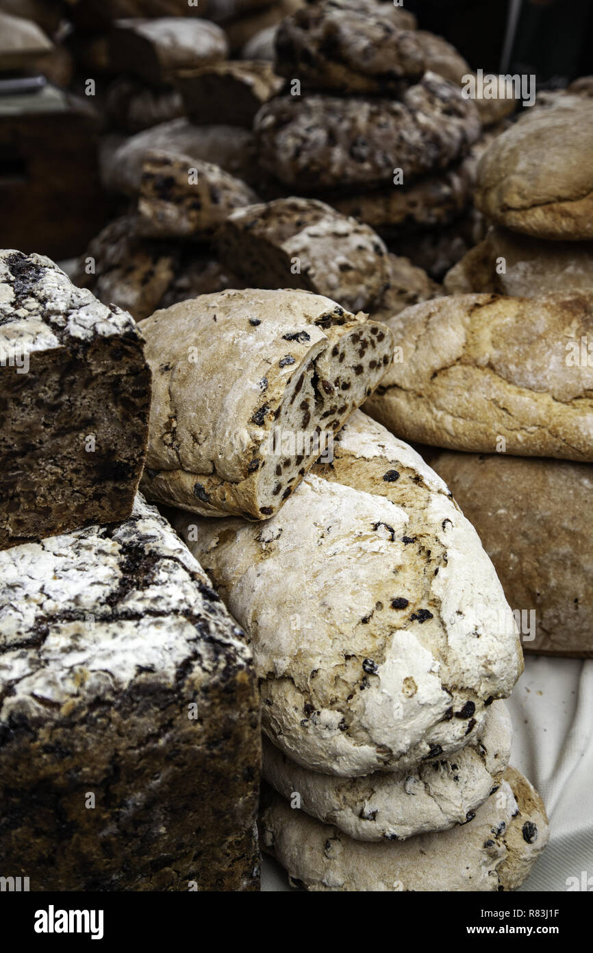 Large artisan breads, traditional bakery detail Stock Photo - Alamy