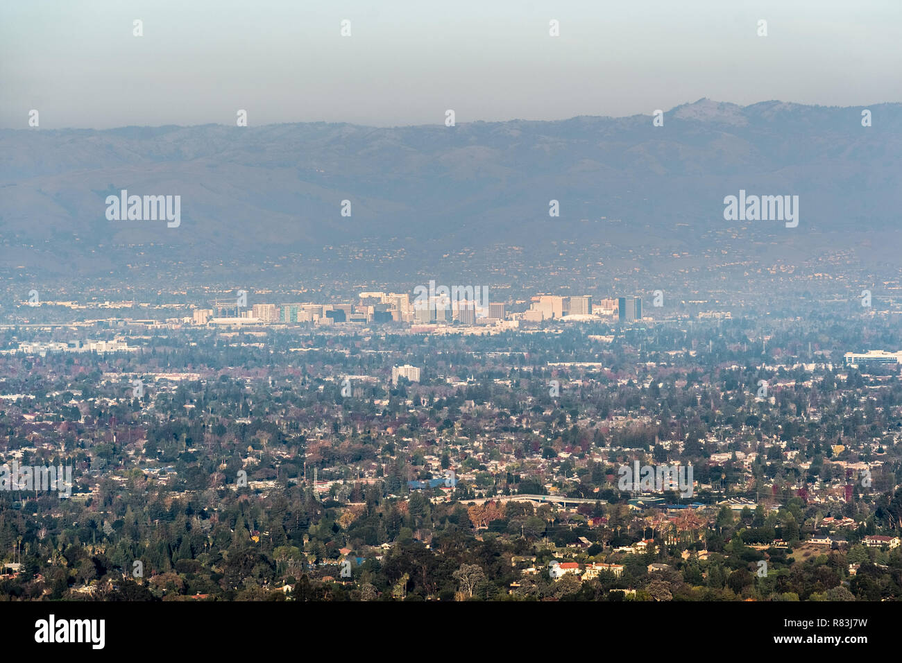 Aerial view of downtown San Jose on a sunny afternoon; Silicon Valley ...
