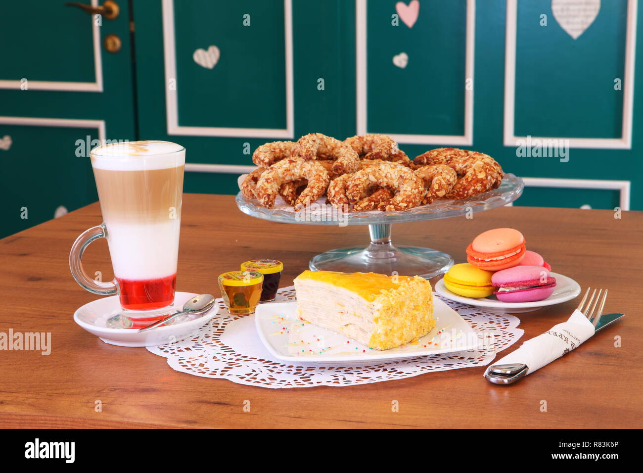 Fruit cocktail, pastries in a candy store Stock Photo - Alamy