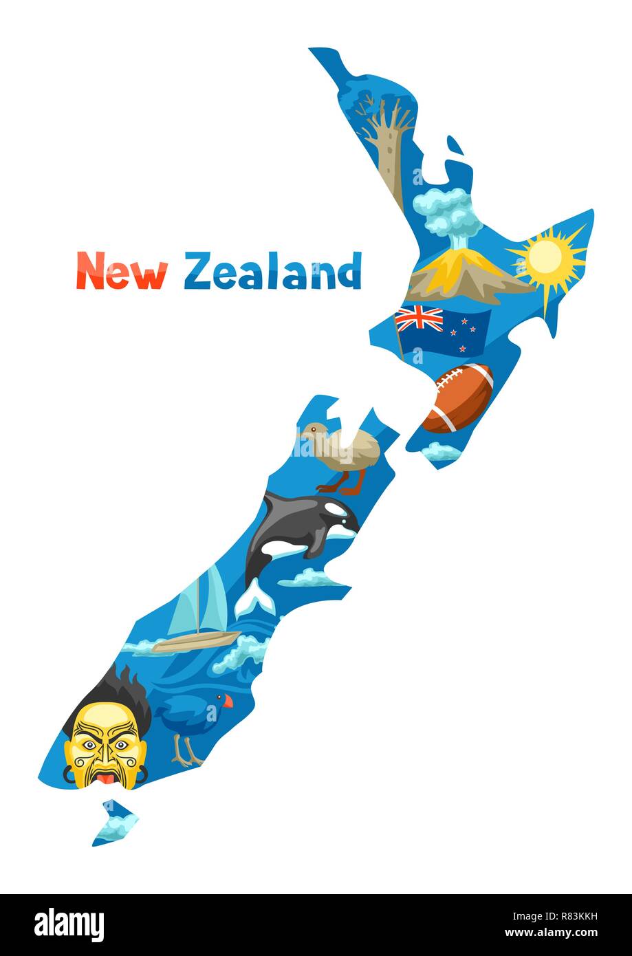 Illustration of New Zealand map Stock Vector Image & Art - Alamy