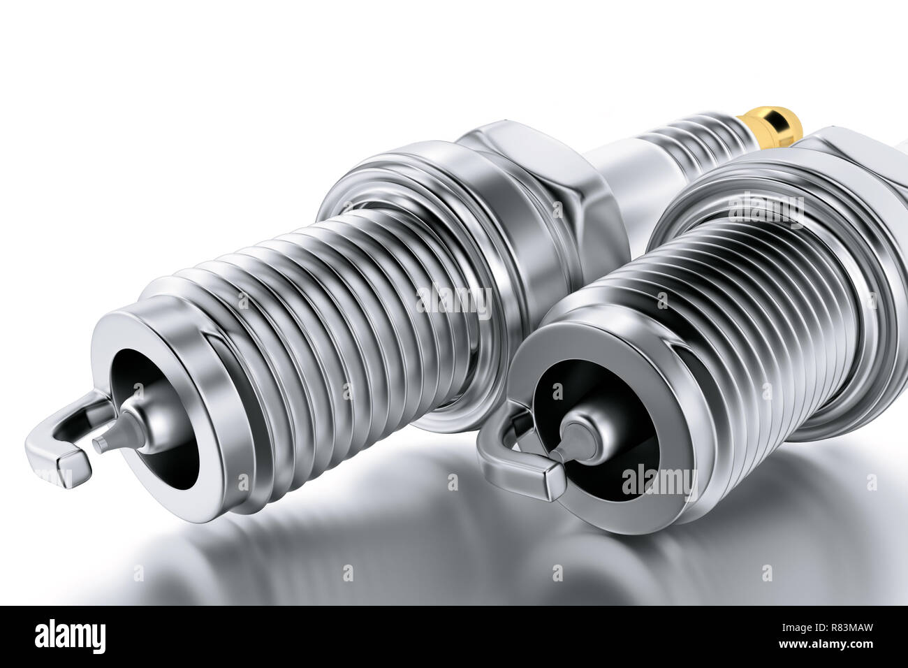 Spare parts spark plugs on white background for car and motorcycle ...