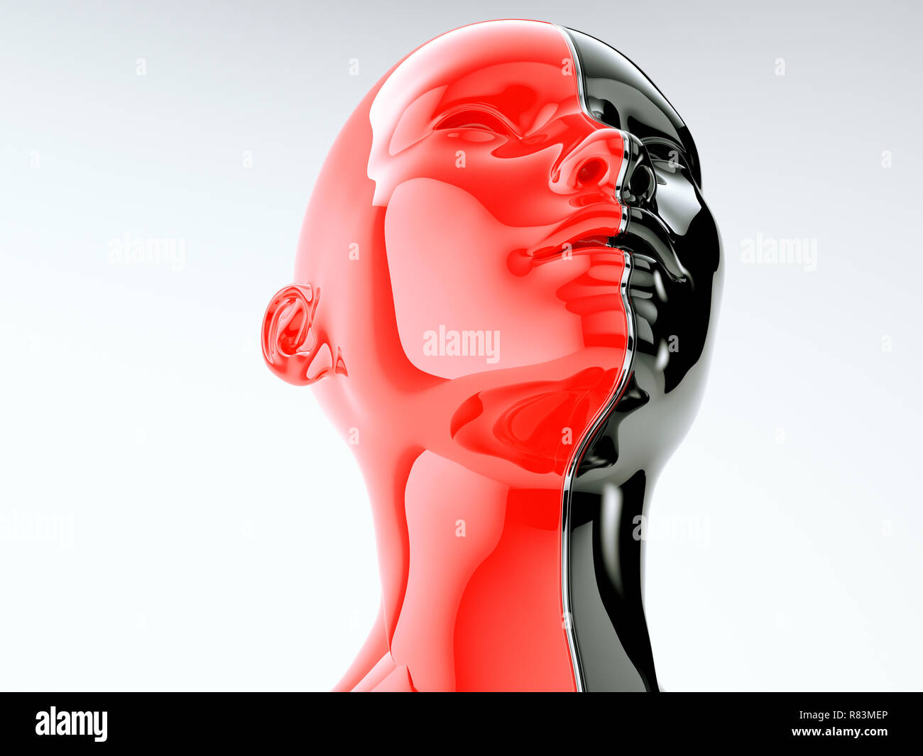 Black and red human head separated by line as symbol of balance and ...