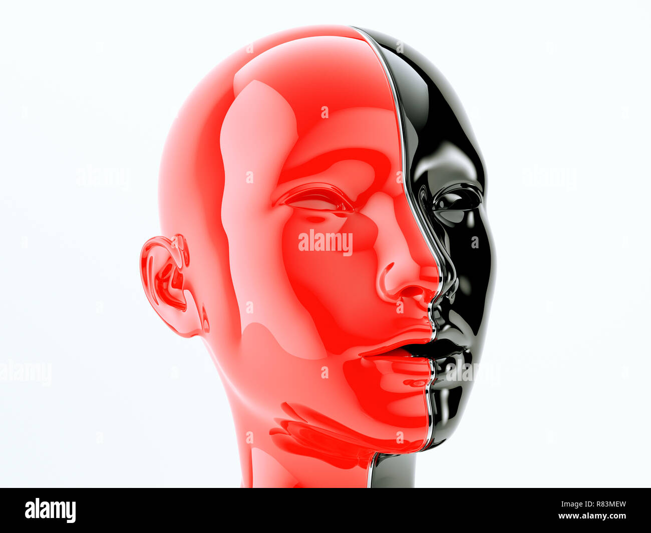 Black and red human head separated by line as symbol of balance and ...