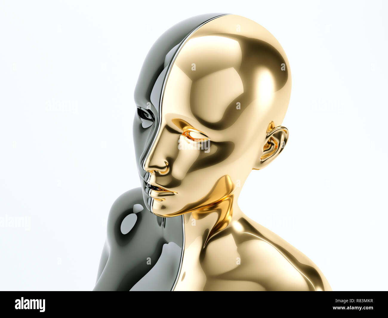 Black and gold female body separated by line as symbol of balance and ...