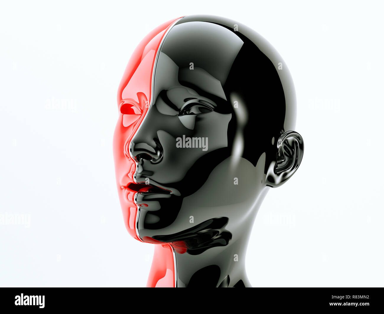 Black and red human head separated by line as symbol of balance and ...