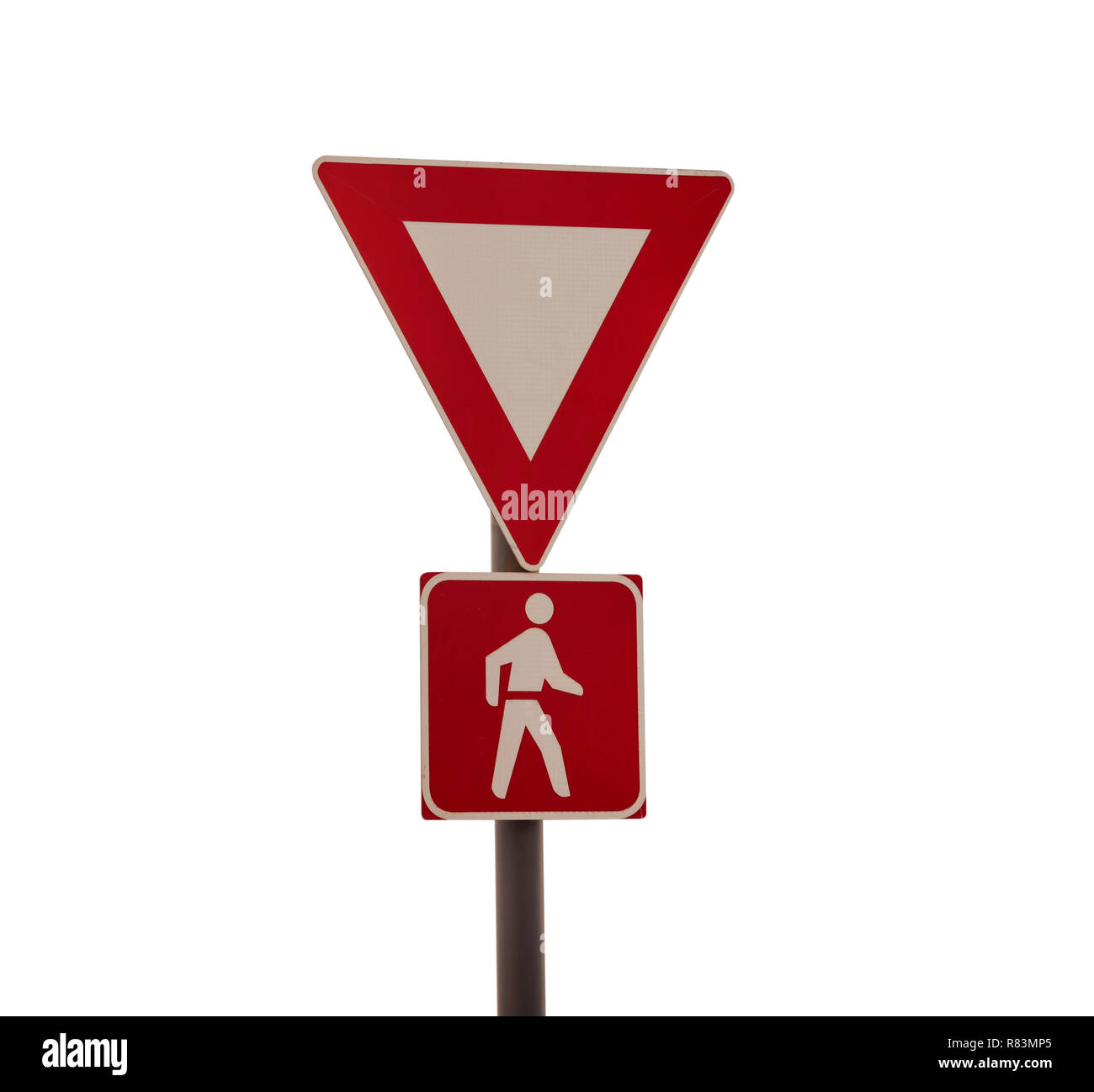 give way traffic sign isolated on white Stock Photo - Alamy