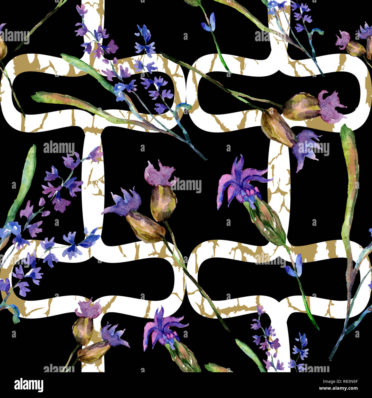 Purple lavender. Floral botanical flower. Seamless background pattern ...