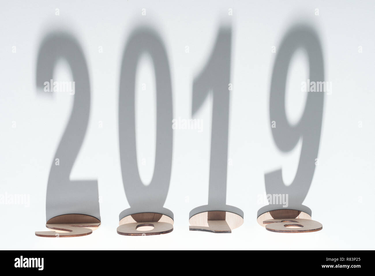 top view of wooden numbers with 2019 shadow on white background Stock ...