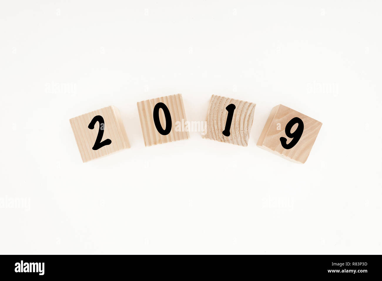 top view of 2019 date made of wooden blocks isolated on white Stock ...