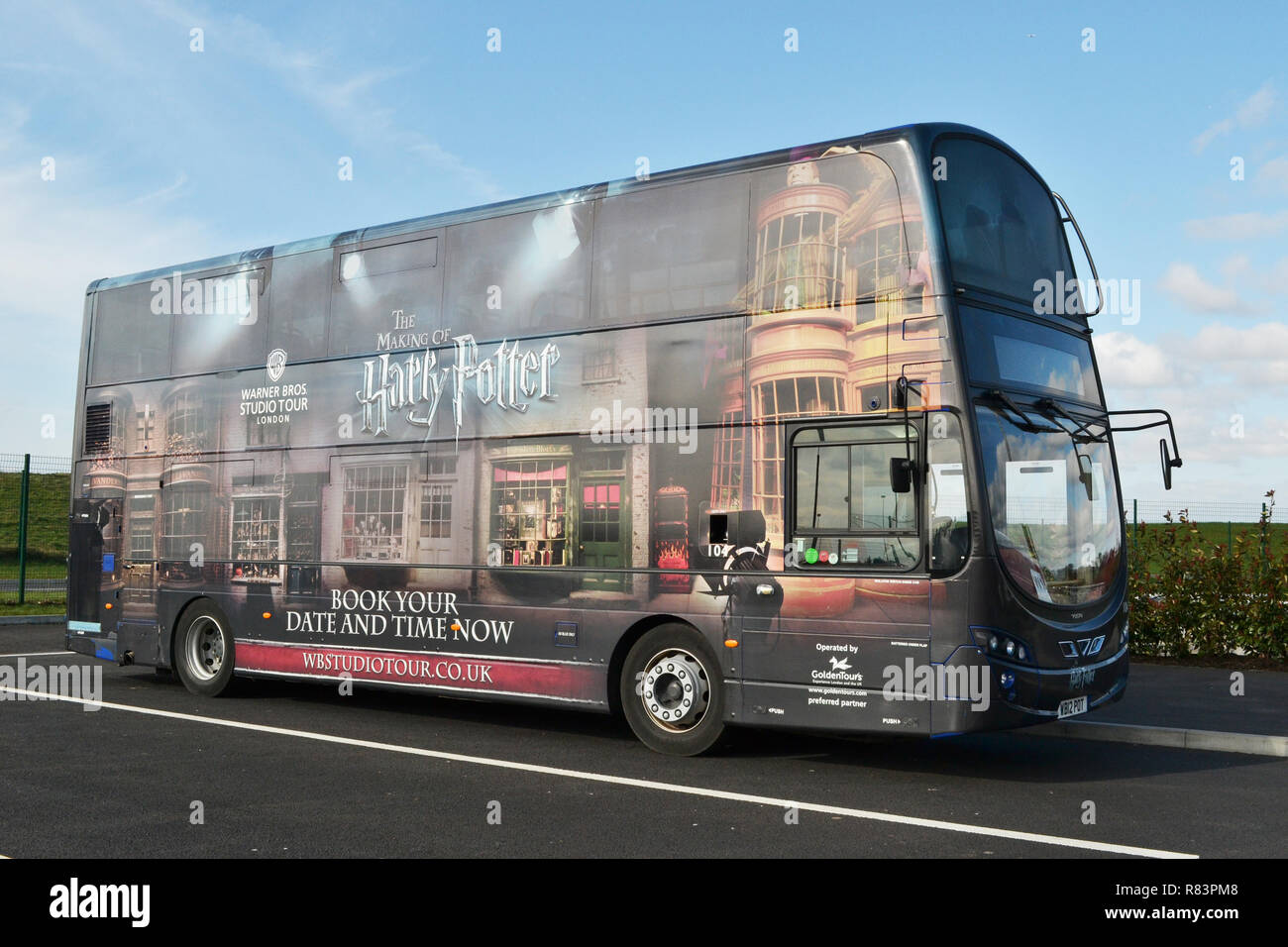 Tour bus outside the Harry Potter Studios at Leavesden, London, UK ...