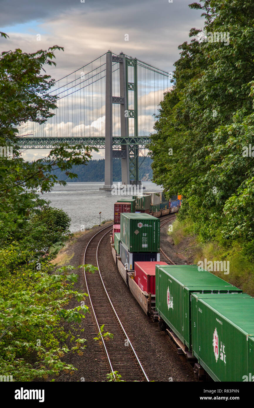JUNE 28, 2014, TACOMA,WA: An overhead view of a Union Pacific Railroad ...