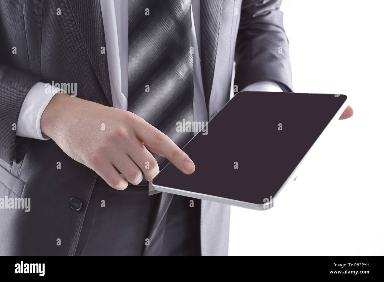 close up.businessman tapping the screen of the digital tablet Stock ...