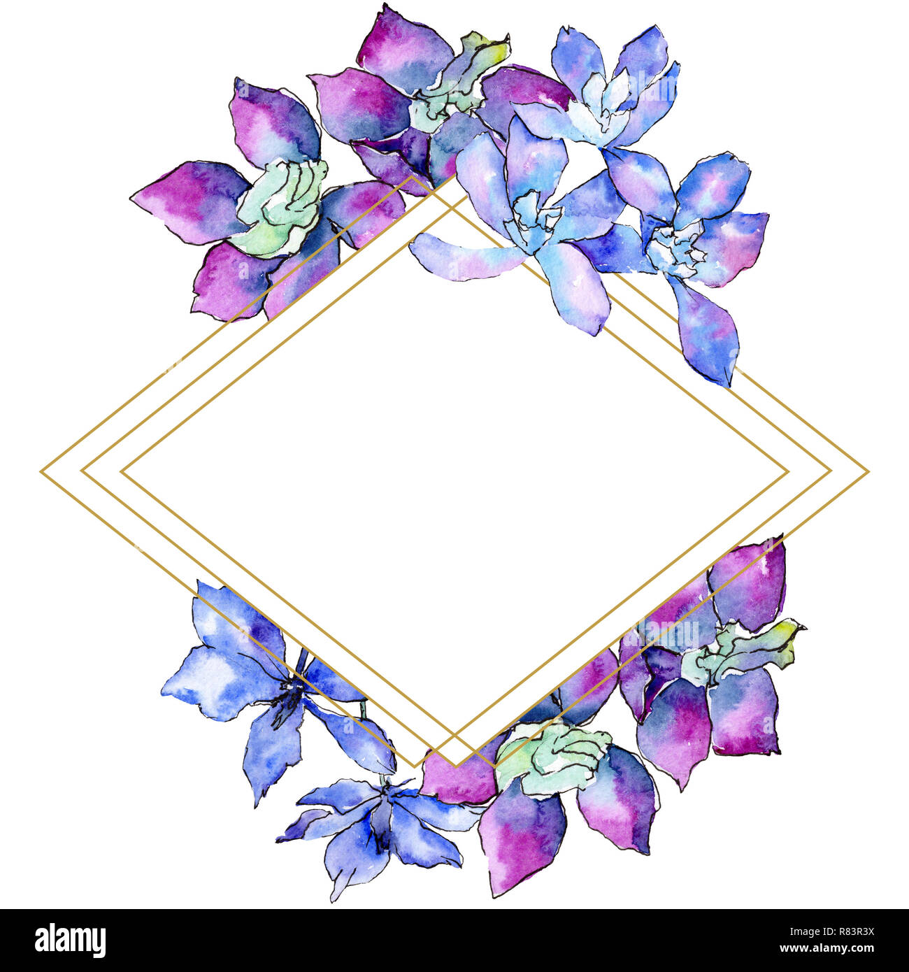 Purple orchid flower. Watercolor background illustration set. Frame ...