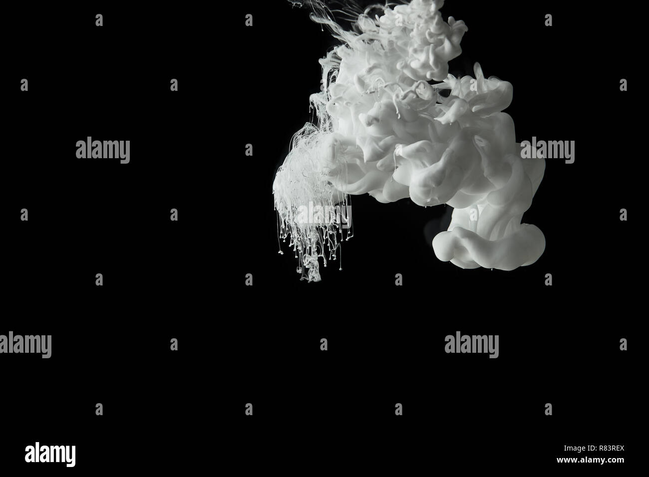 white paint splash flowing in water on black background Stock Photo - Alamy