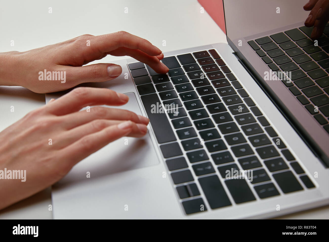 Woman hands using touchpad typing hi-res stock photography and images ...