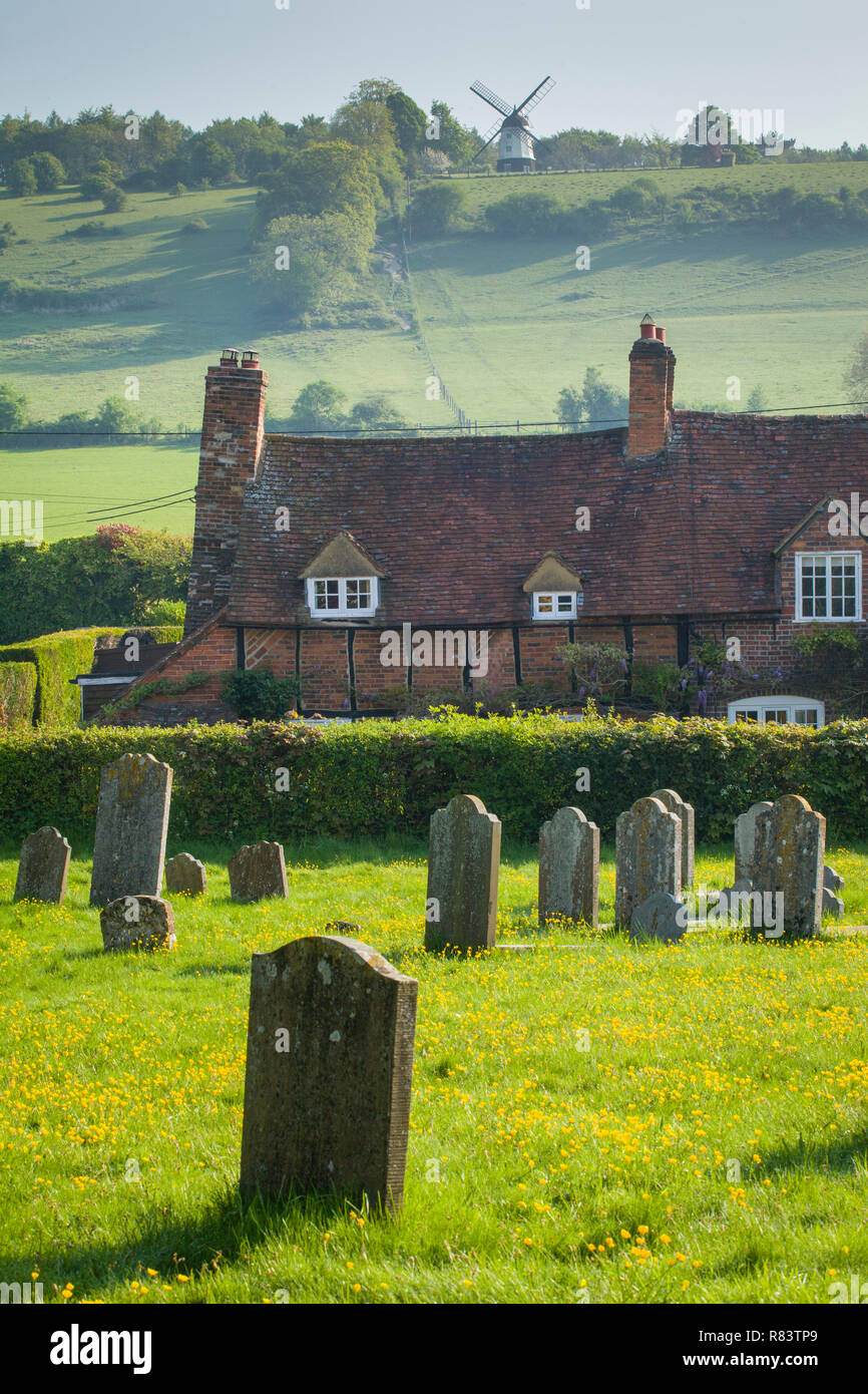 Brick and timber cottages at Turville, Buckinghamshire with Cobstone ...