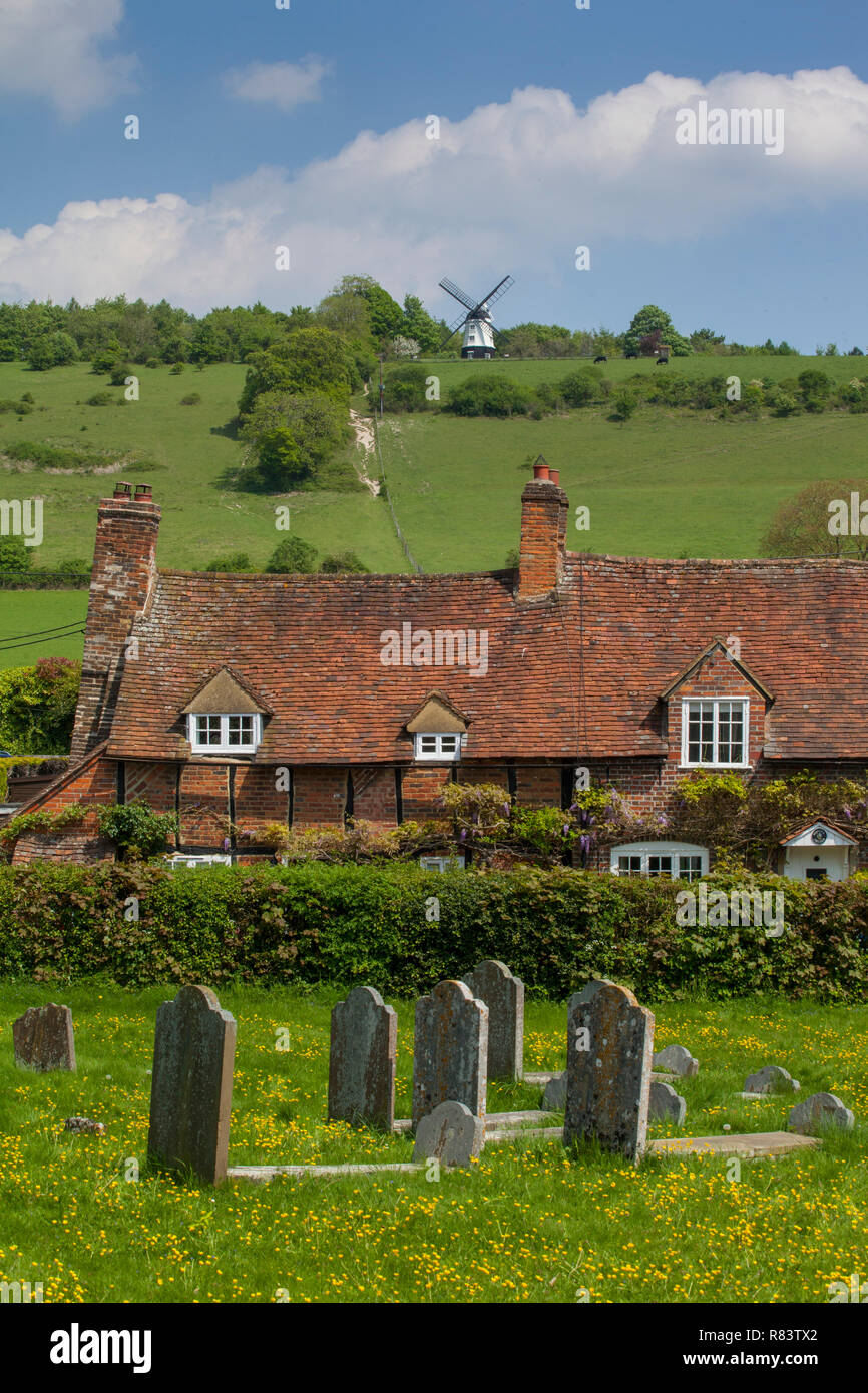 Brick and timber cottages at Turville, Buckinghamshire with Cobstone ...