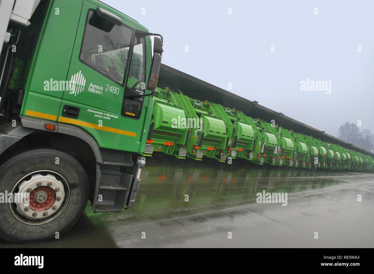 Milan (Italy), refueling station for the fleet of garbage trucks ...