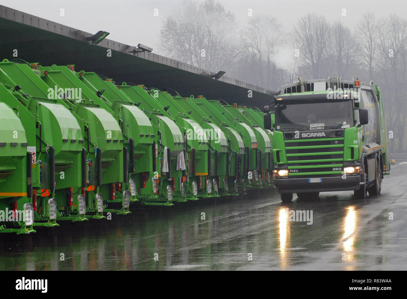 Milan (Italy), refueling station for the fleet of garbage trucks ...