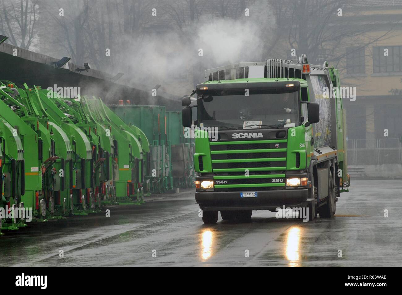 Milan (Italy), refueling station for the fleet of garbage trucks ...