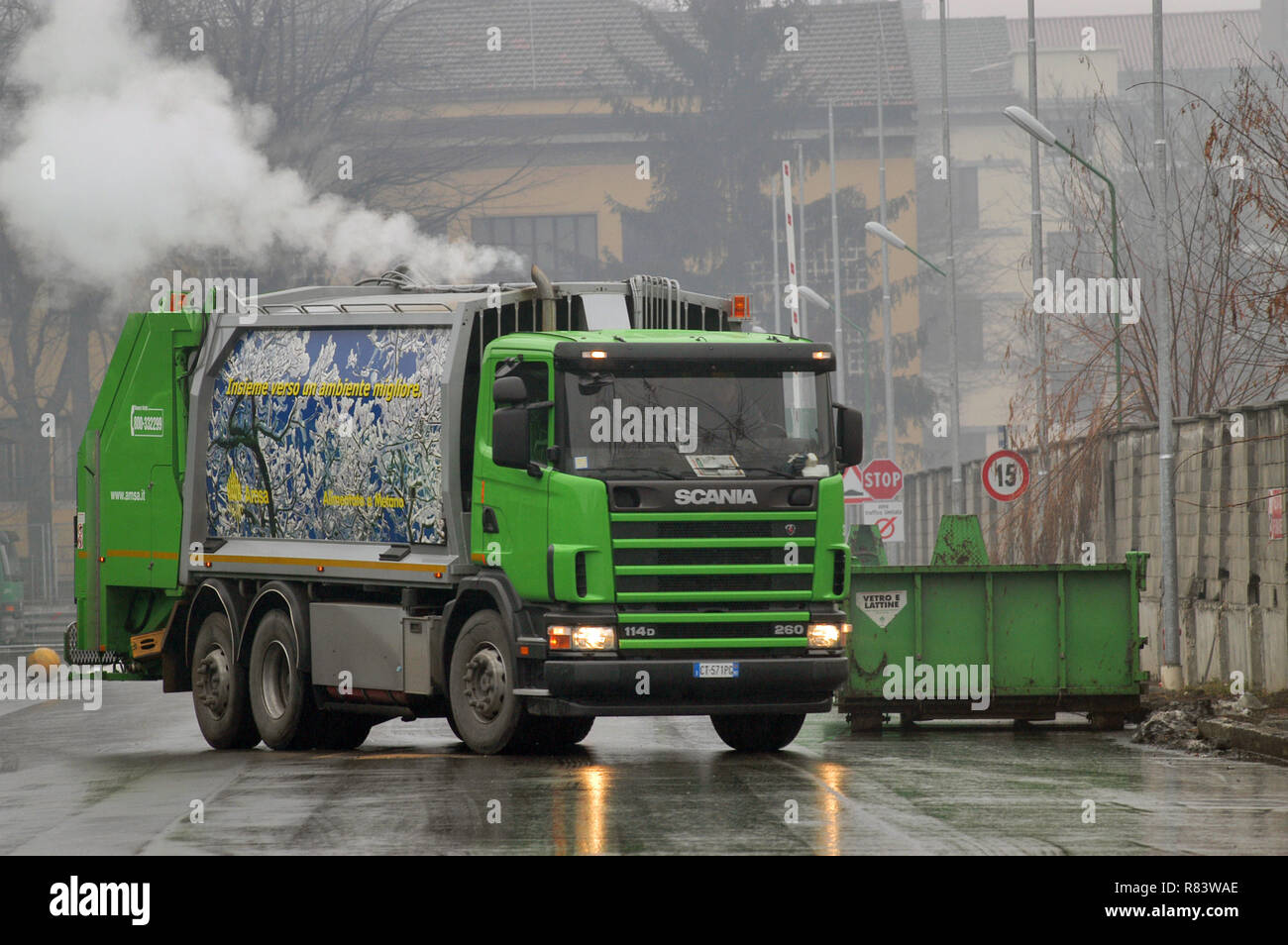 Milan (Italy), refueling station for the fleet of garbage trucks ...