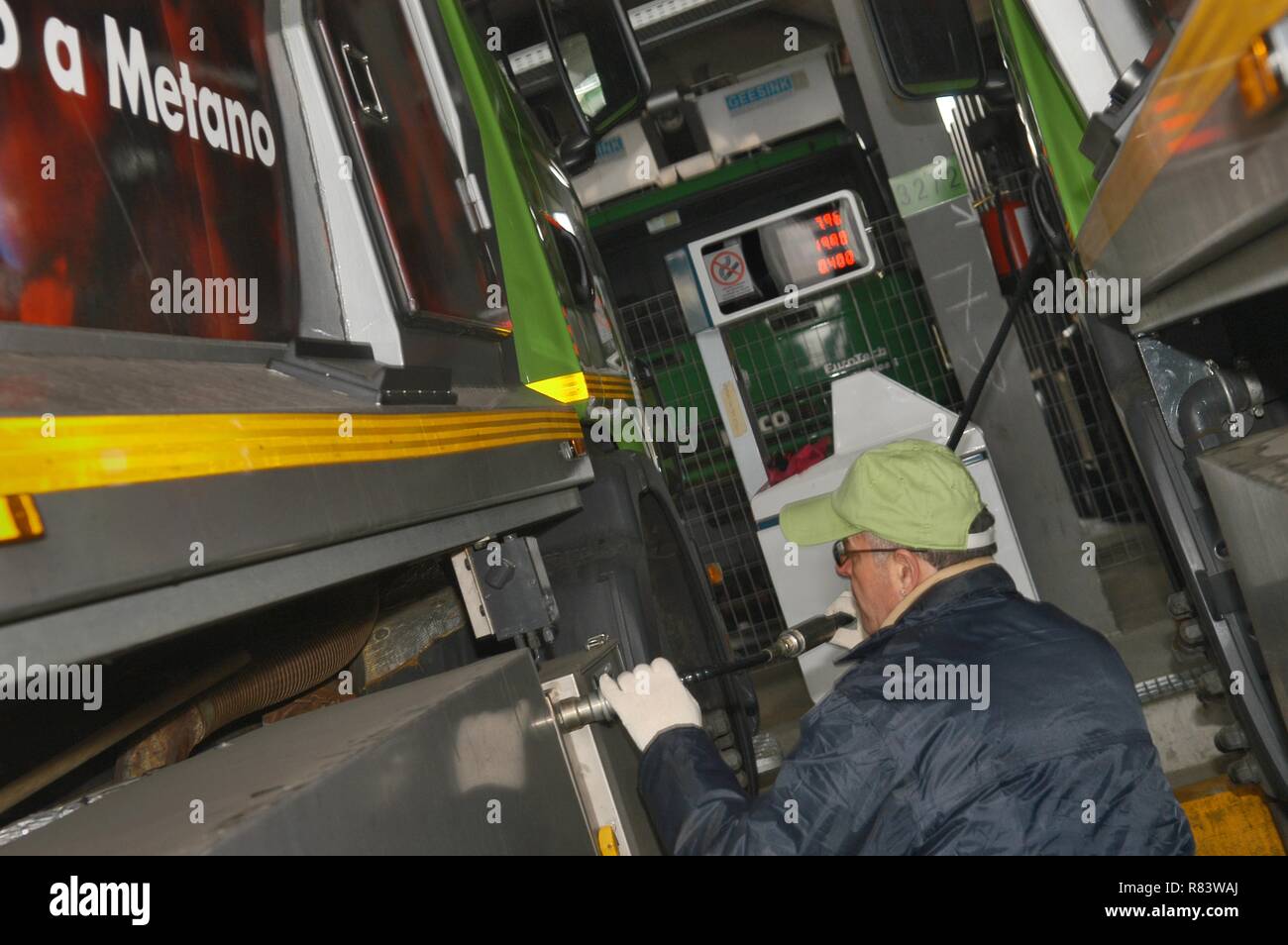 Milan (Italy), refueling station for the fleet of garbage trucks ...