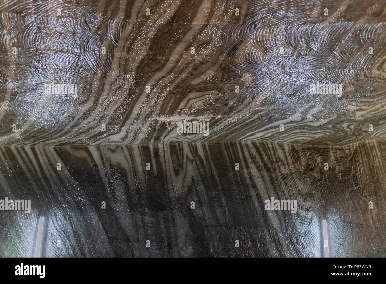 Salt patterns in a wall of the Turda salt mine in Romania Stock Photo ...