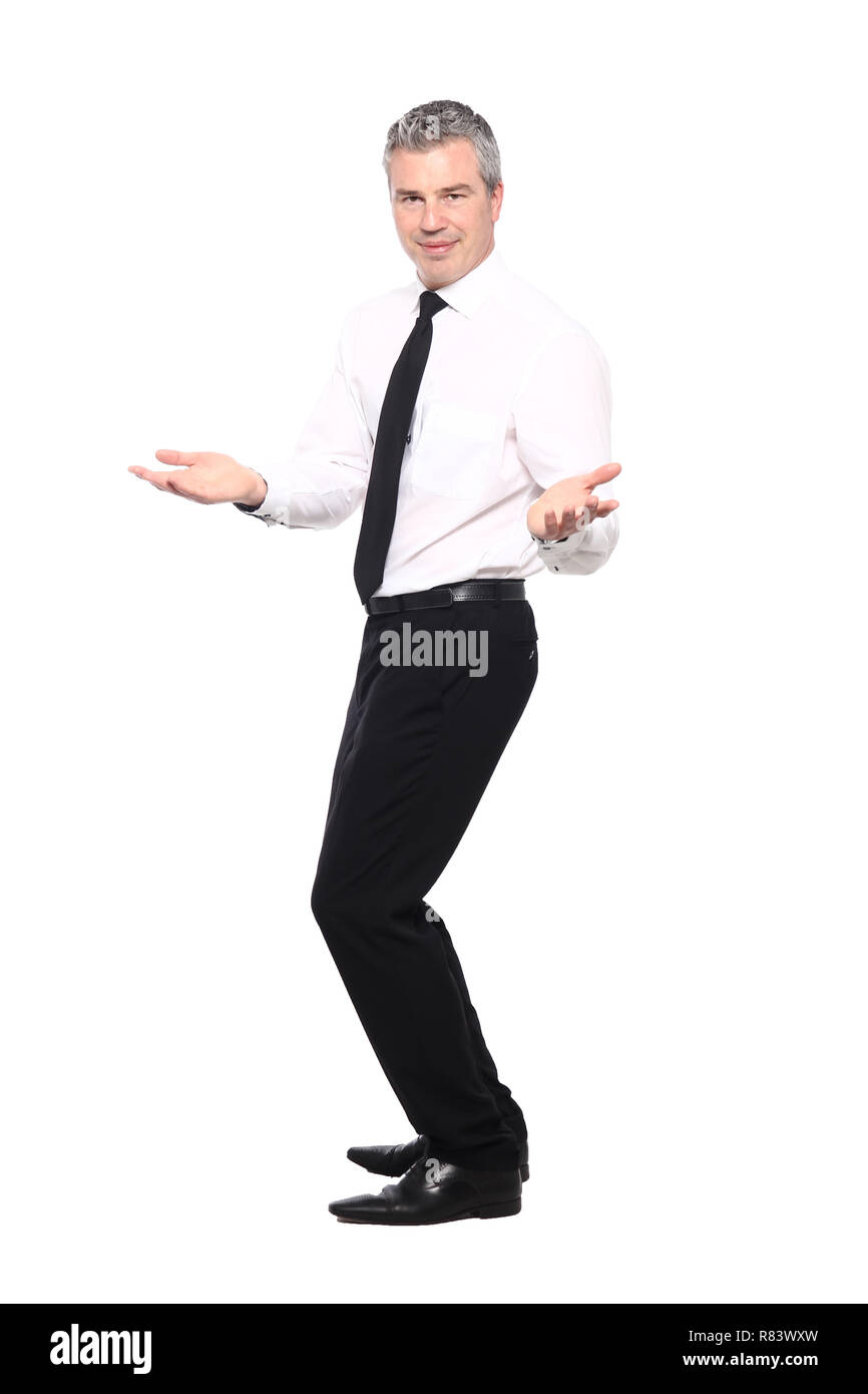 Portrait of a beautiful Caucasian man in front of a white background ...