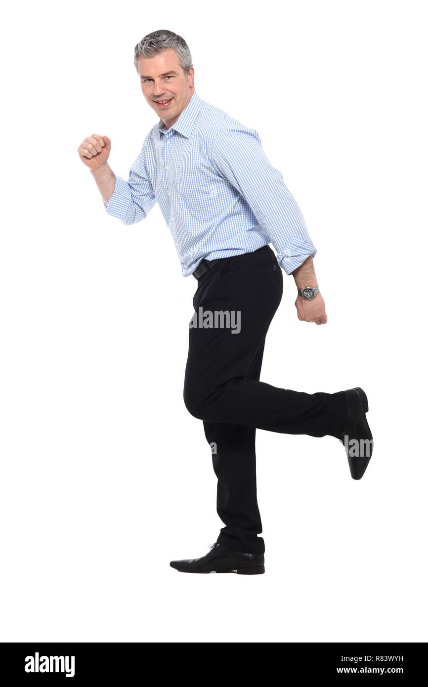 Portrait of a beautiful Caucasian man in front of a white background ...