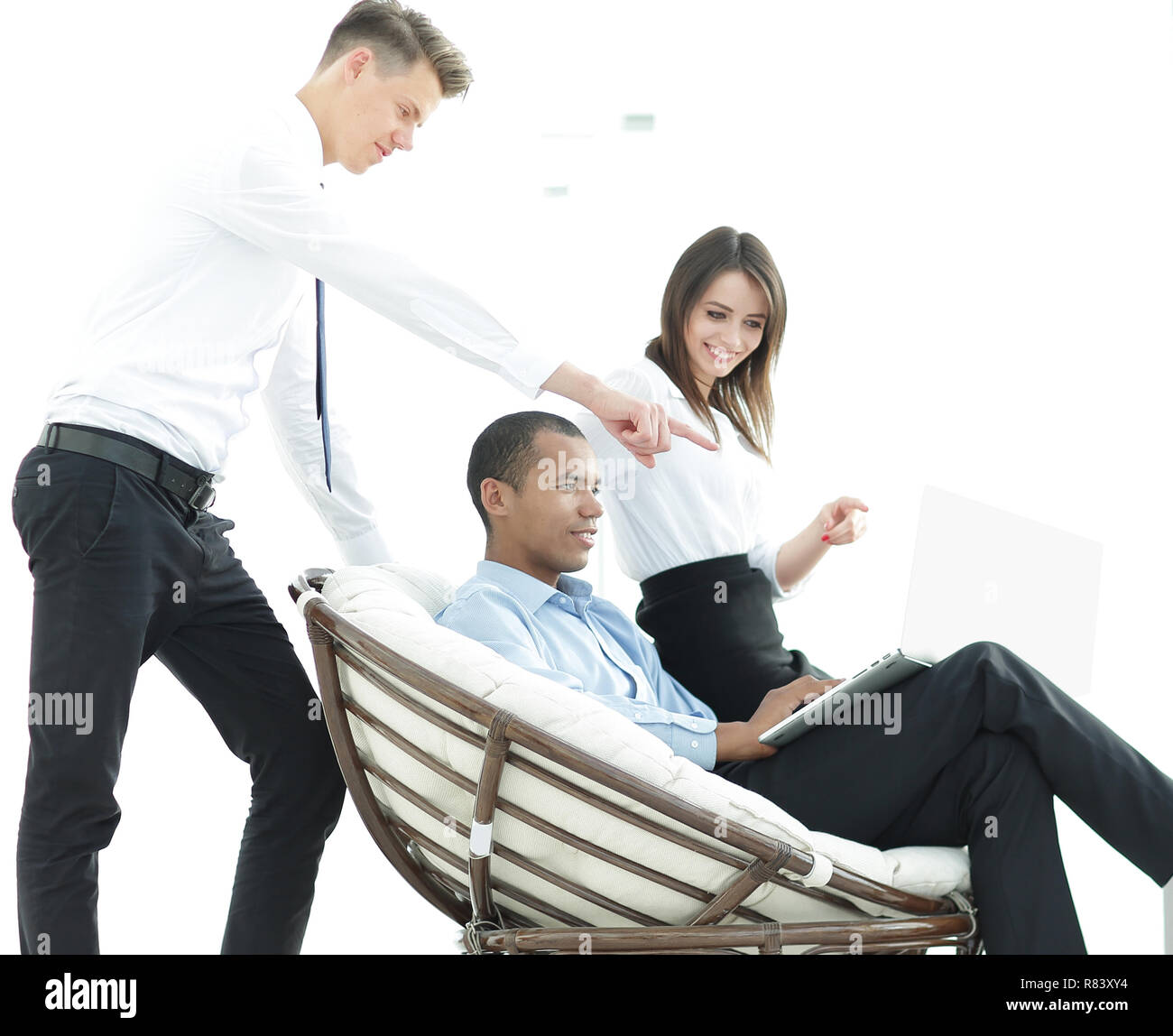 regular customer and employees in a modern office Stock Photo - Alamy
