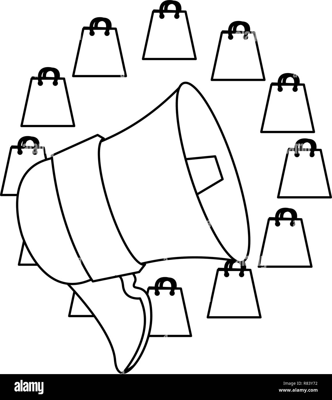 megaphone shopping online bags on white background vector illustration ...
