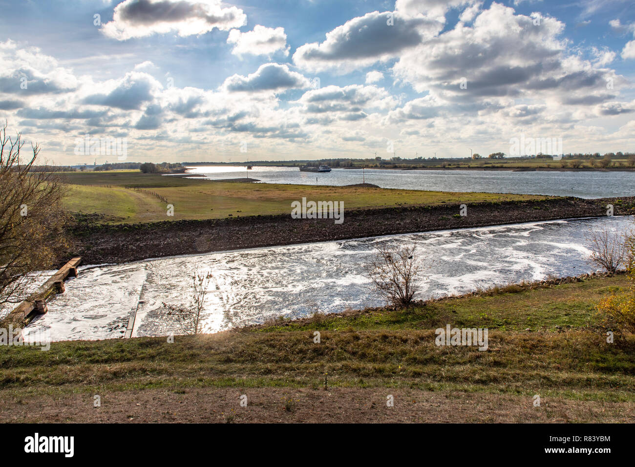 The mouth of the river Emscher in the Rhine near Dinslaken, next door ...