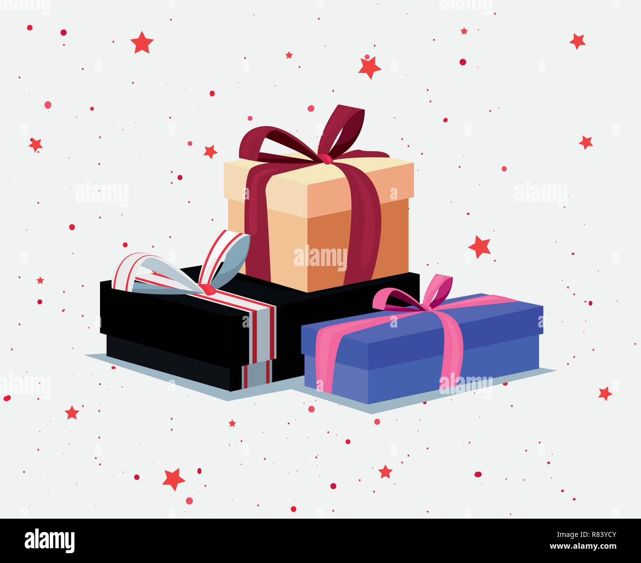 wrapper gift boxes stars celebration vector illustration Stock Vector ...