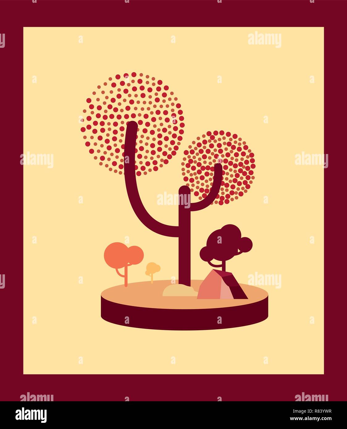 dotted tree desert rock nature forest vector illustration Stock Vector ...