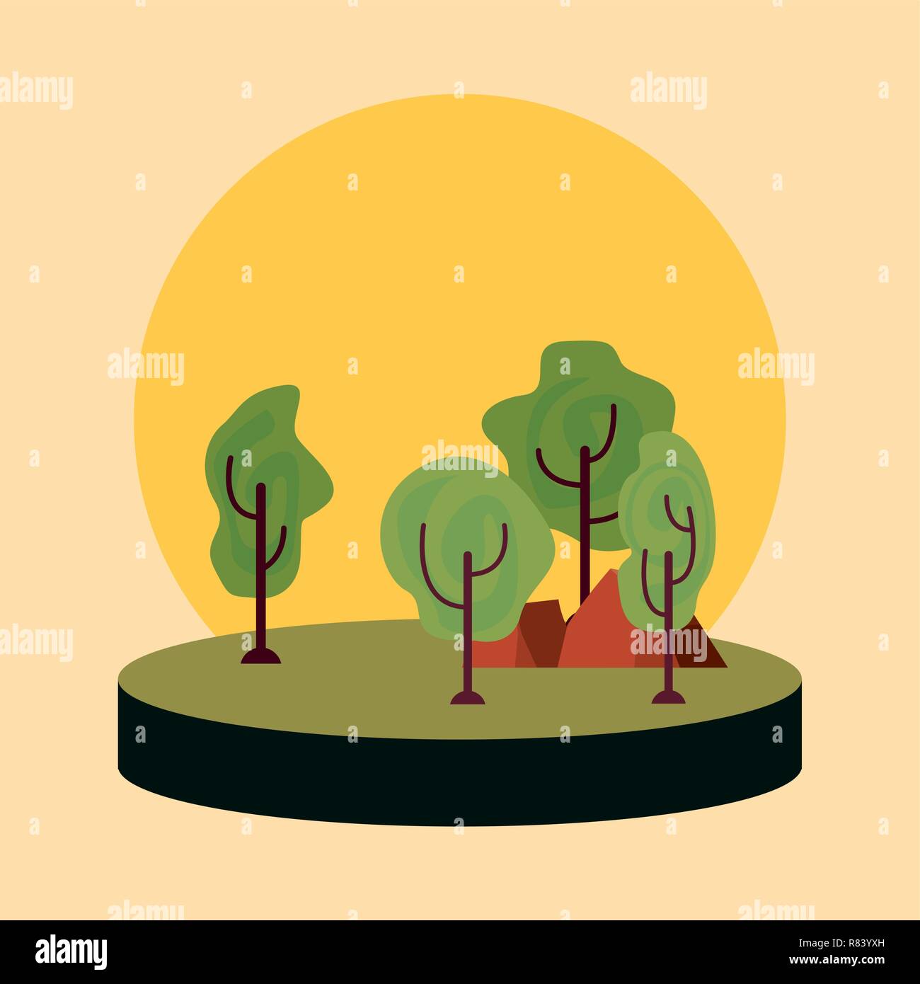 trees rock sun nature forest vector illustration Stock Vector Image ...